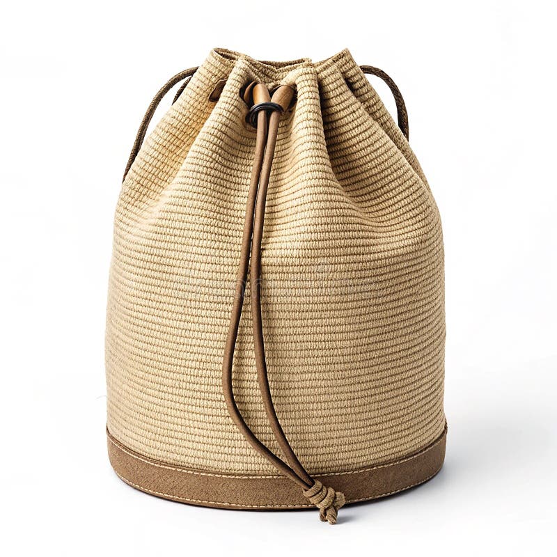 Bucket Bag with Drawstring Closure on White Background Stock ...