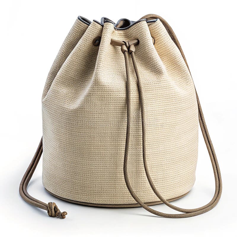 Bucket Bag with Drawstring Closure on White Background Stock ...