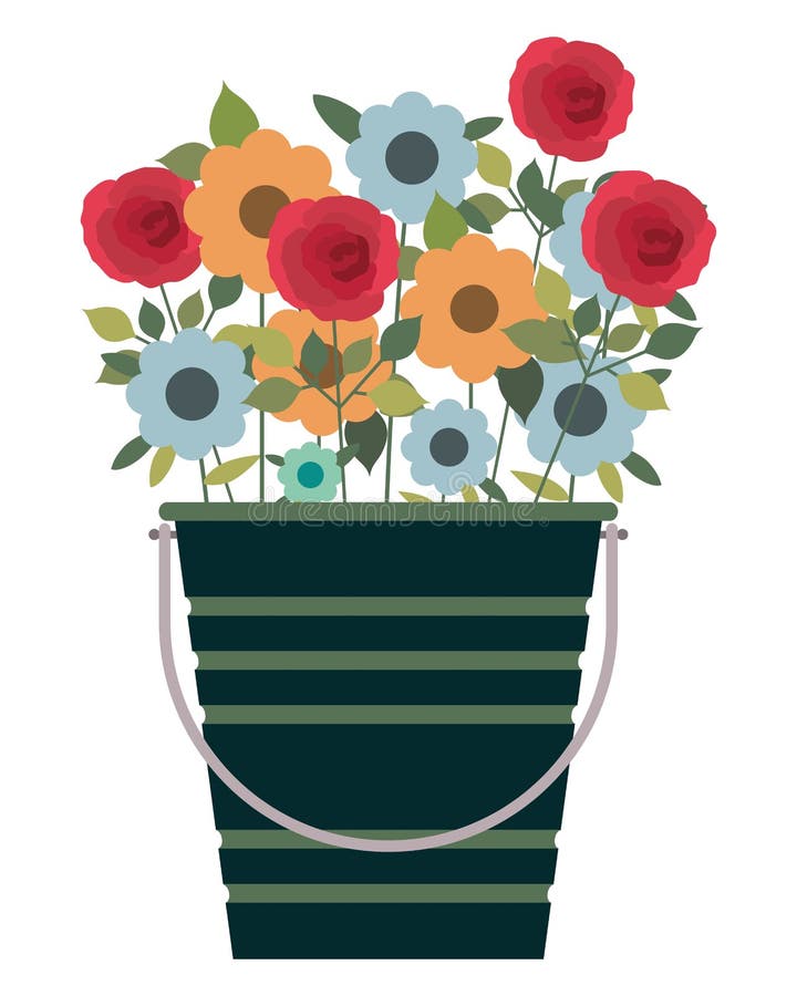 Bucket with Beautiful Flowers Isolated Icon Stock Vector - Illustration ...