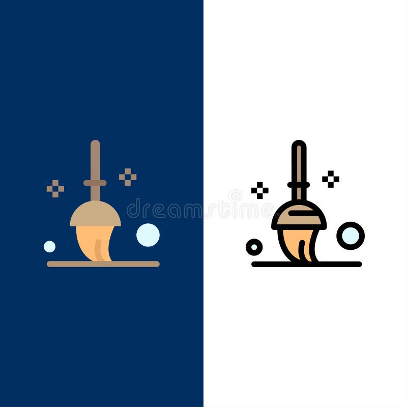 Bucket, Cleaning, Mop Icons. Flat and Line Filled Icon Set Vector Blue ...
