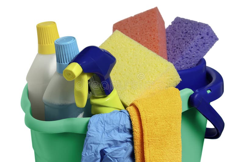 Bucket with Cleaning Products Stock Photo - Image of spray, collection ...