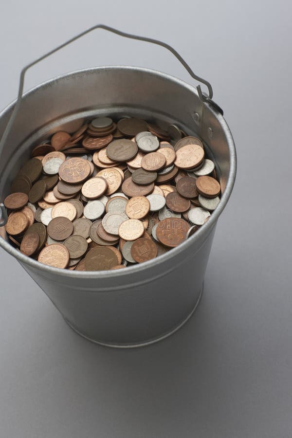 Bucket of coins stock photo. Image of close, london, inside - 30848102