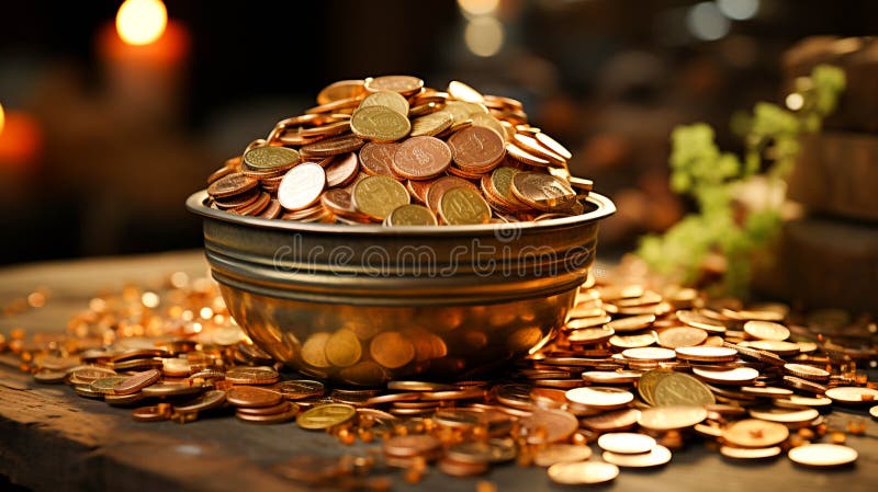 A Bucket of Coins is Filled with Gold and Silver Coins Stock Image ...