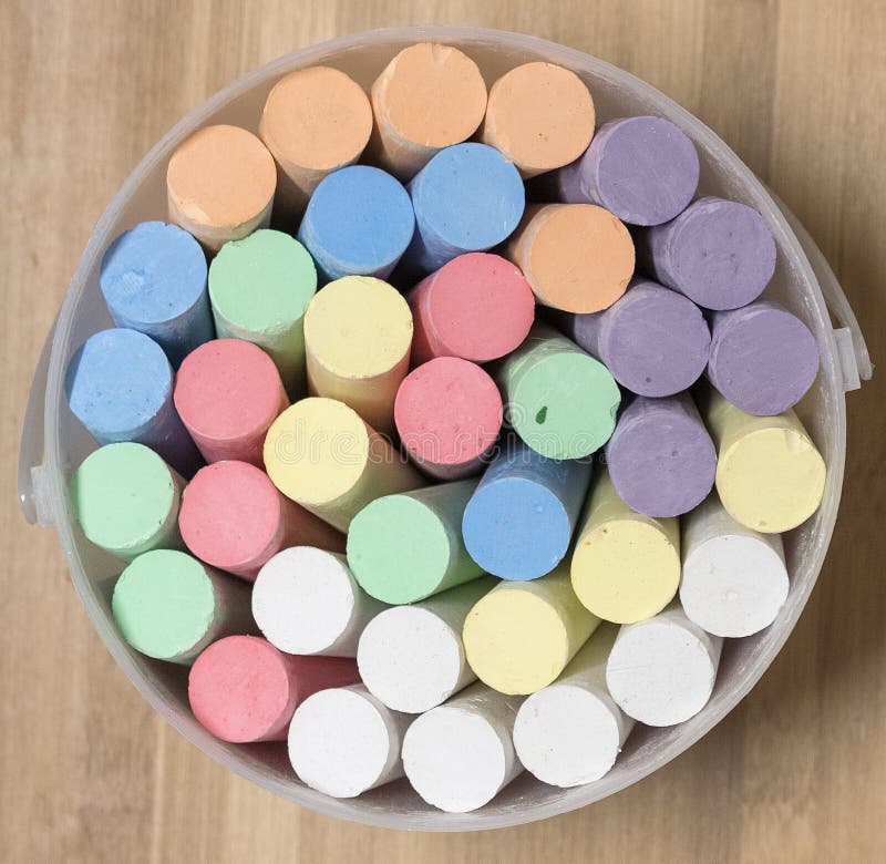 Bucket of Coloured Chalk. stock photo. Image of yellow - 64401130