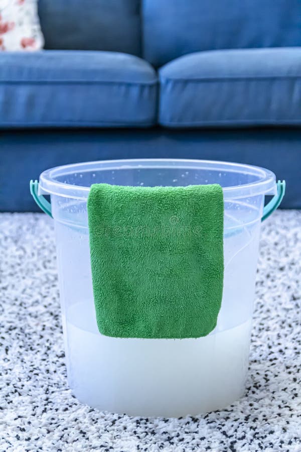 A Bucket with Detergent and Microfiber Fabric Stock Image - Image of ...