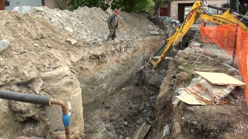Bucket Excavator Digging Out Earth Close-up Stock Video - Video of ...