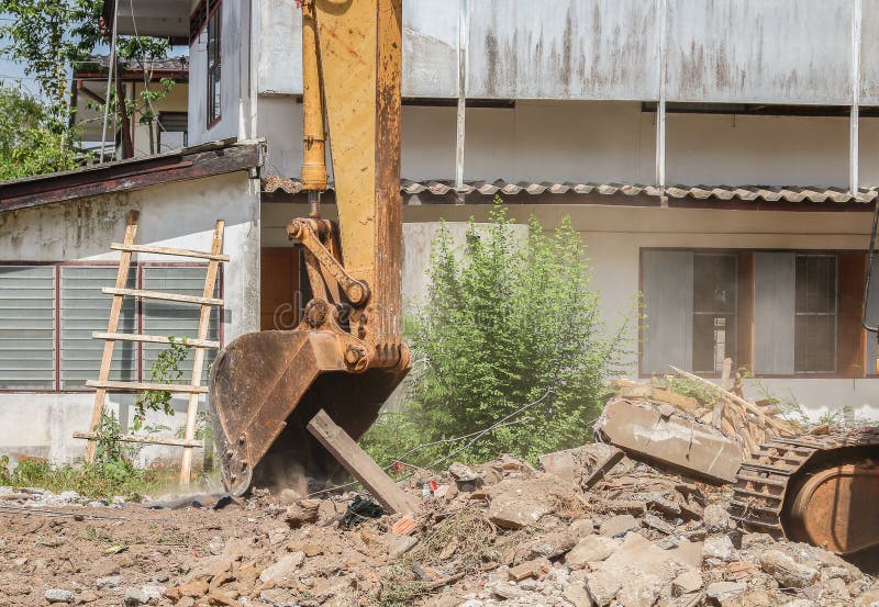 Bucket Excavator. Excavator Destruction in Work Construction Stock ...