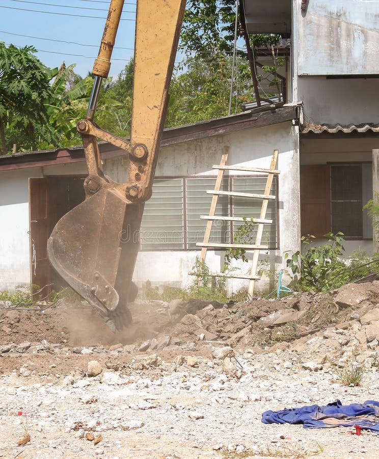Bucket Excavator. Excavator Destruction in Work Outdoor Construction ...