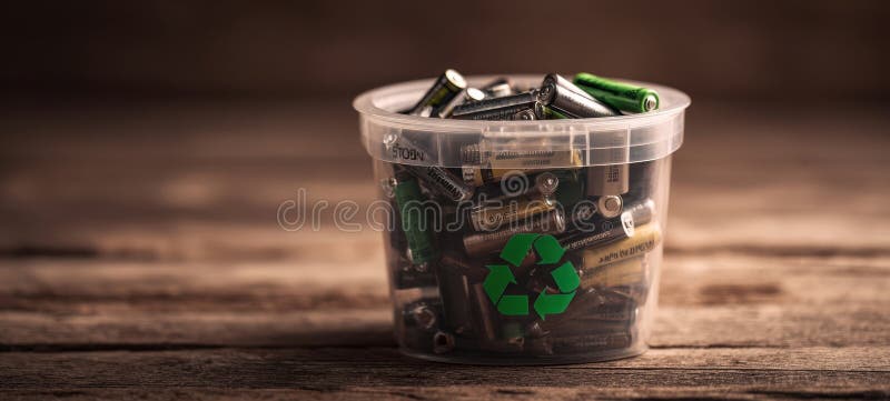 The Bucket Filled with Assorted Batteries Ready for Recycling and ...