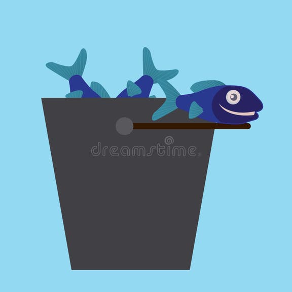 Bucket with Blue Fish Inside, Fishing Time Concept Stock Vector ...