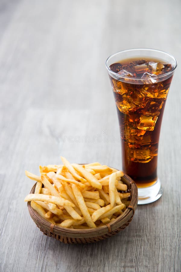 A Bucket of French Fried with Soft Drink Stock Photo - Image of meal ...