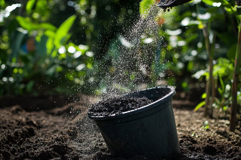 Bucket of Fresh Compost Being Spread Over a Garden Plot during a Sunny ...