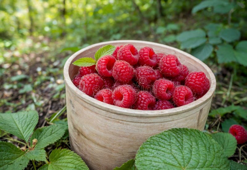 Bucket of Fresh Raspberries in the Forest. Berries. Raspberries for Jam ...