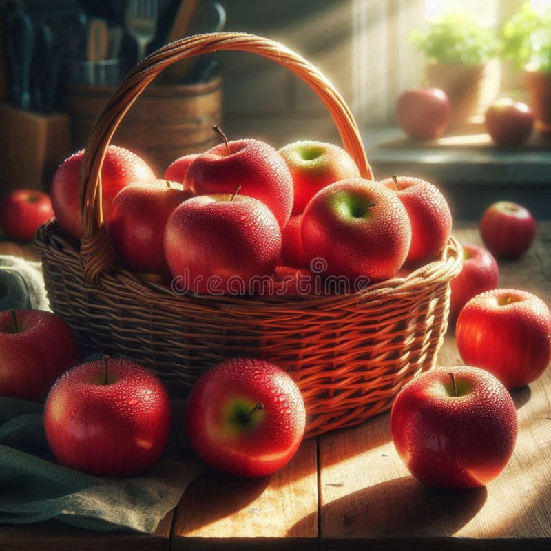 A Bucket Full of Red Apple with Nice Sunlight from Windows Behind Stock ...