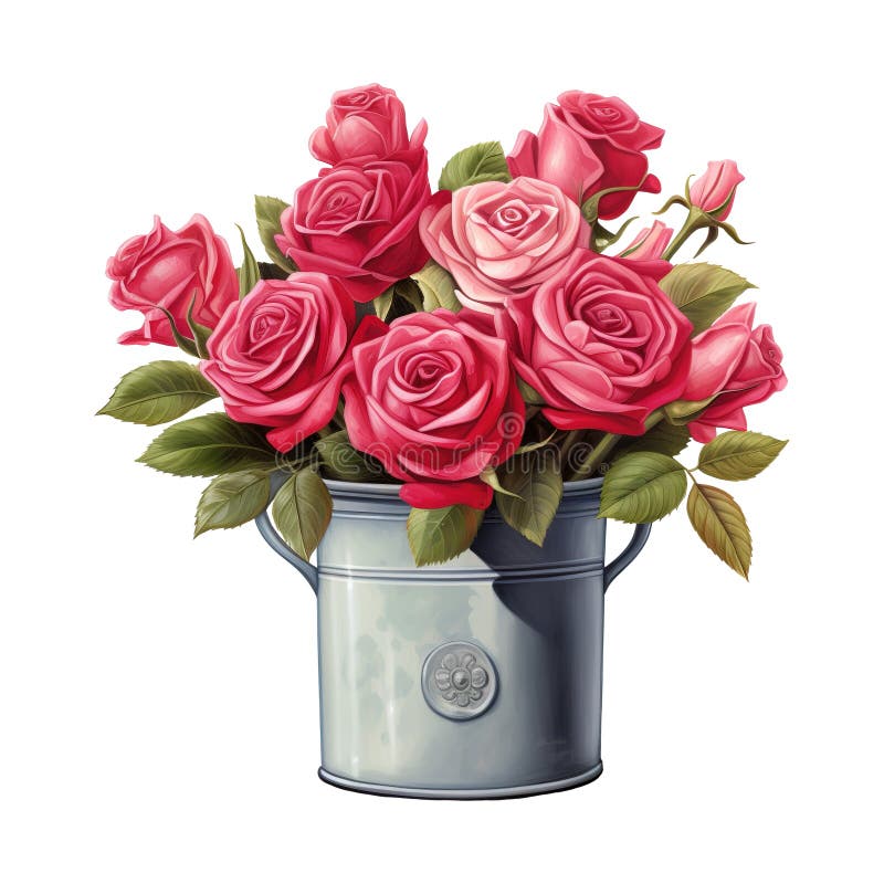 Bucket Full of Roses stock image. Illustration of decoration - 304017241