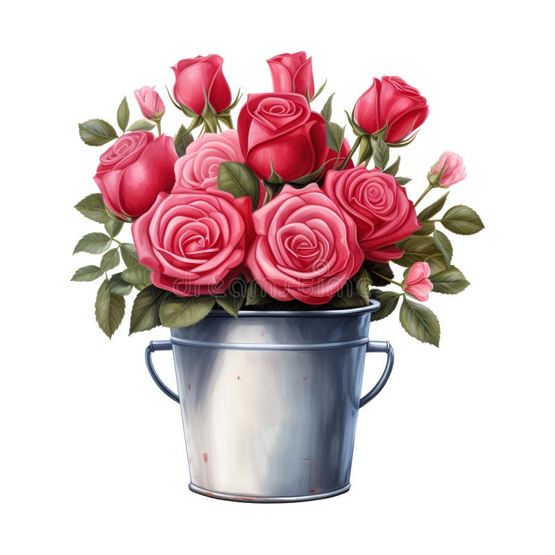 Bucket Full of Roses stock photo. Illustration of spring - 304017242
