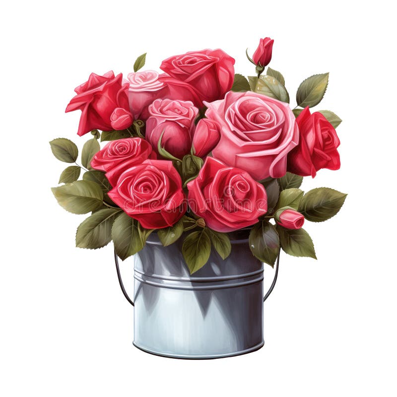 Bucket Full of Roses stock illustration. Illustration of arrangement ...