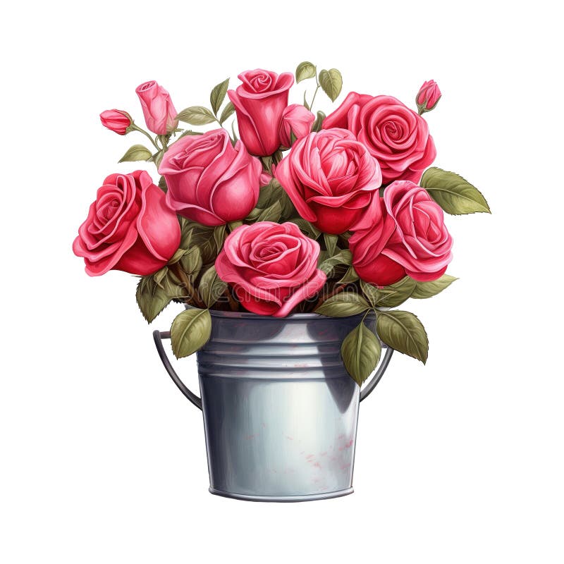 Bucket Full of Roses stock illustration. Illustration of romance ...