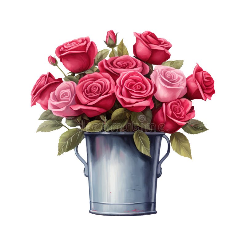 Bucket Full of Roses stock image. Illustration of floral - 304031065