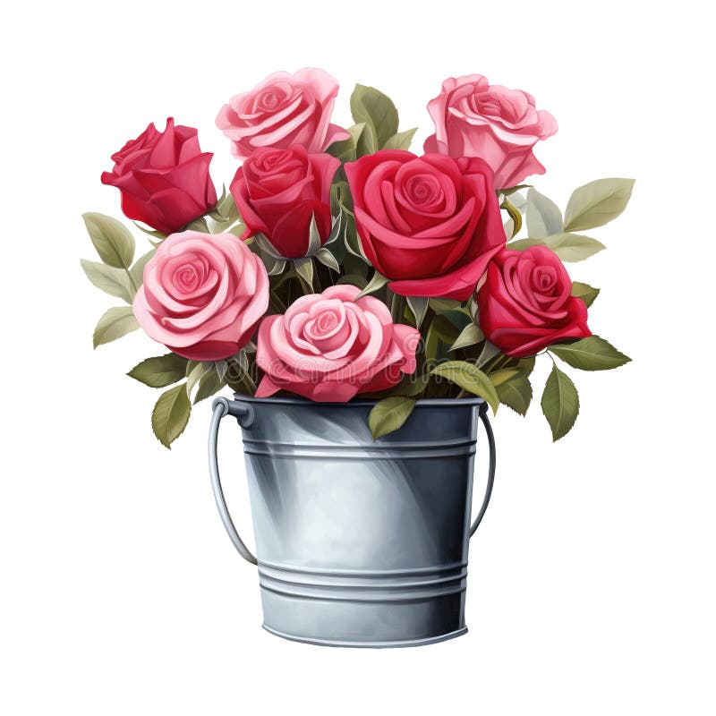 Bucket Full of Roses stock illustration. Illustration of decor - 304031067
