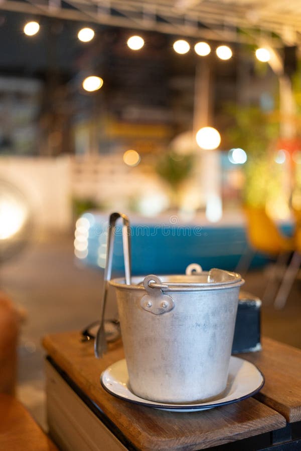 Bucket of Ice in Restaurant Stock Photo - Image of vintage, handle ...
