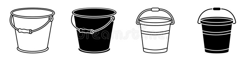 Bucket Icons Versions Set in Black Flat and Line Style Stock Vector ...