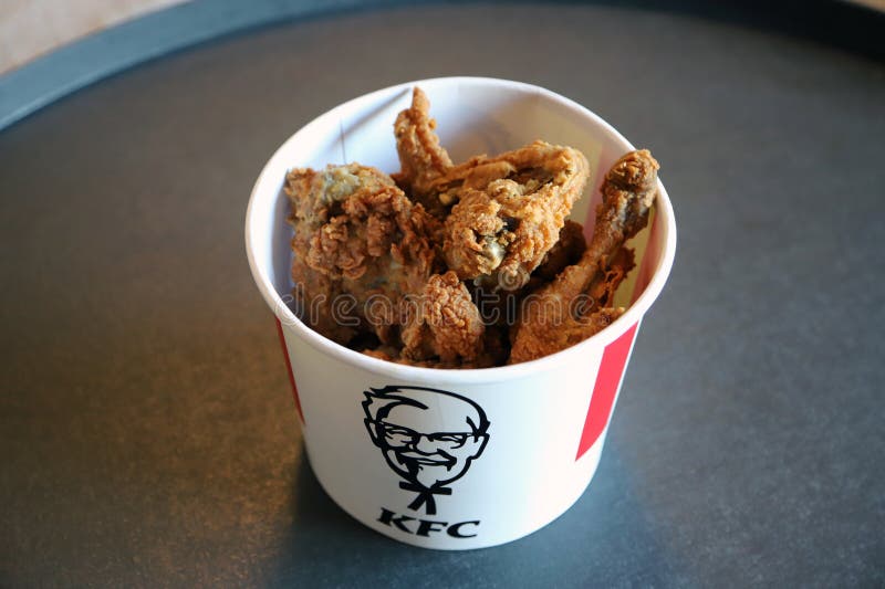 Bucket of KFC Fried Chicken on a Table Isolated Stock Image - Image of ...