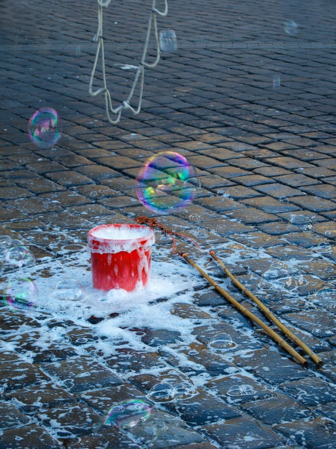 Bucket with a Liquid for Making Bubbles Stock Image - Image of ...