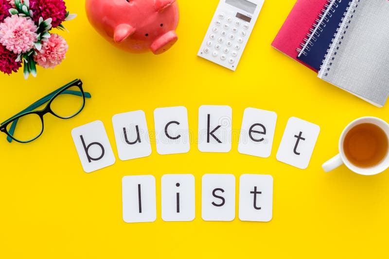 Bucket List. Text on Cute Yellow Office Desk Top-down Stock Photo ...