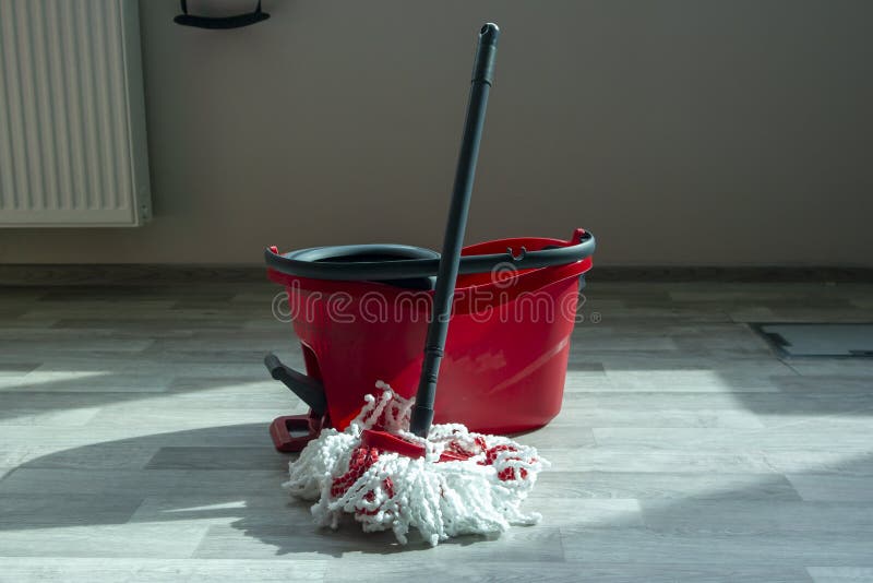 Bucket and Mop Stand on the Floor for Cleaning Stock Image - Image of ...