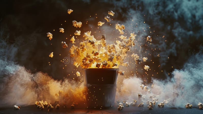 A Bucket of Popcorn is Exploding in the Air Stock Illustration ...
