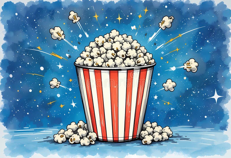 A Bucket of Popcorn with Pieces Flying Out Stock Illustration ...