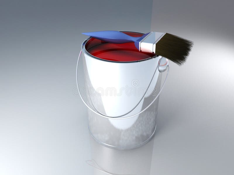 Bucket of Red Paint with a Brush Stock Illustration - Illustration of ...