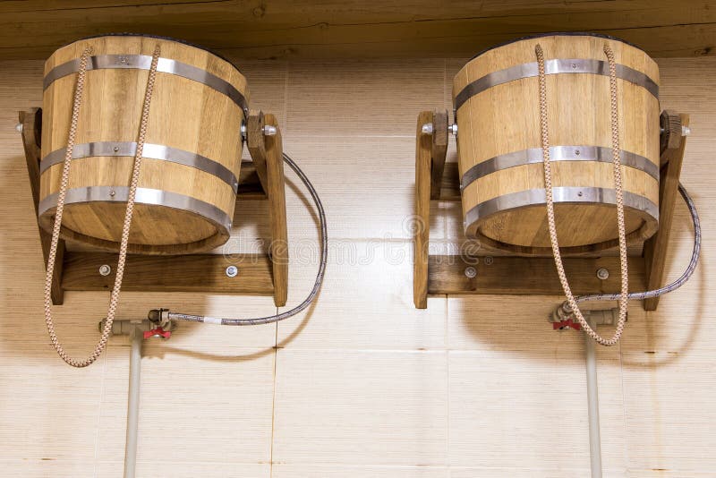 Bucket on a rope sauna stock photo. Image of pine, empty - 79783468