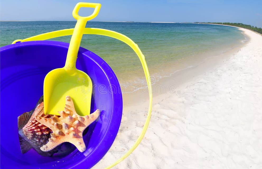 Bucket and Shells stock photo. Image of sand, island, colorful - 6058044