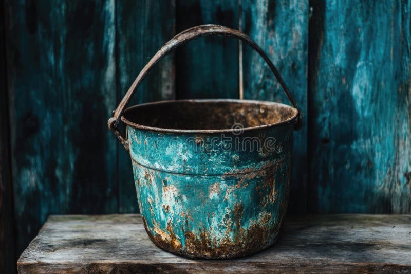 A Bucket Sits Atop a Wooden Table, Awaiting Use or Storage Stock Photo ...
