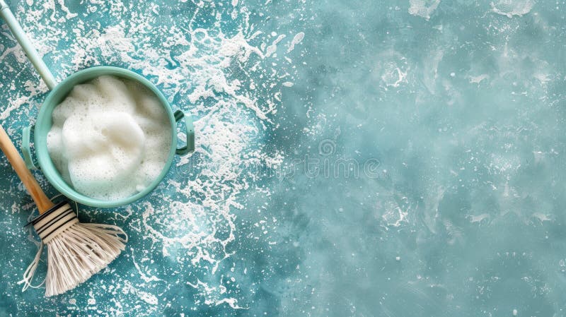 Bucket with Soapy Water and Mop on Clean Surface Stock Illustration ...