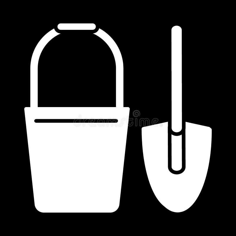 Bucket and Spade Solid Icon. Vector Illustration Isolated on Black ...