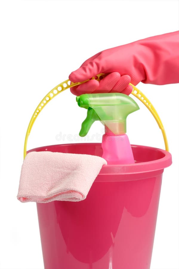 Bucket with spray cleaner stock image. Image of gloves - 4495537