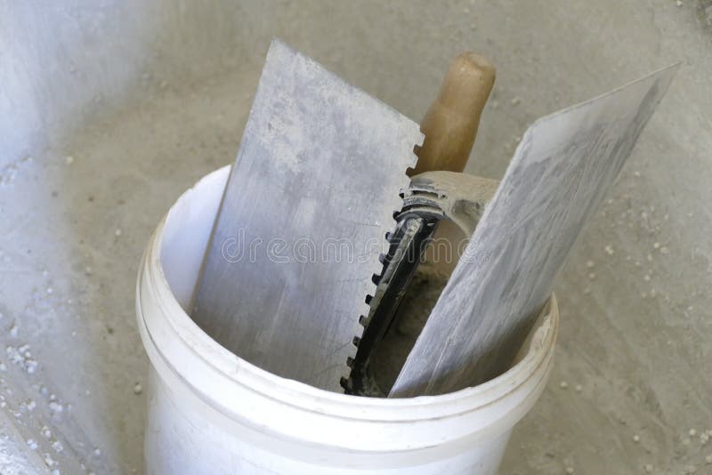 Bucket with Tools on a Construction Site Stock Image - Image of mess ...