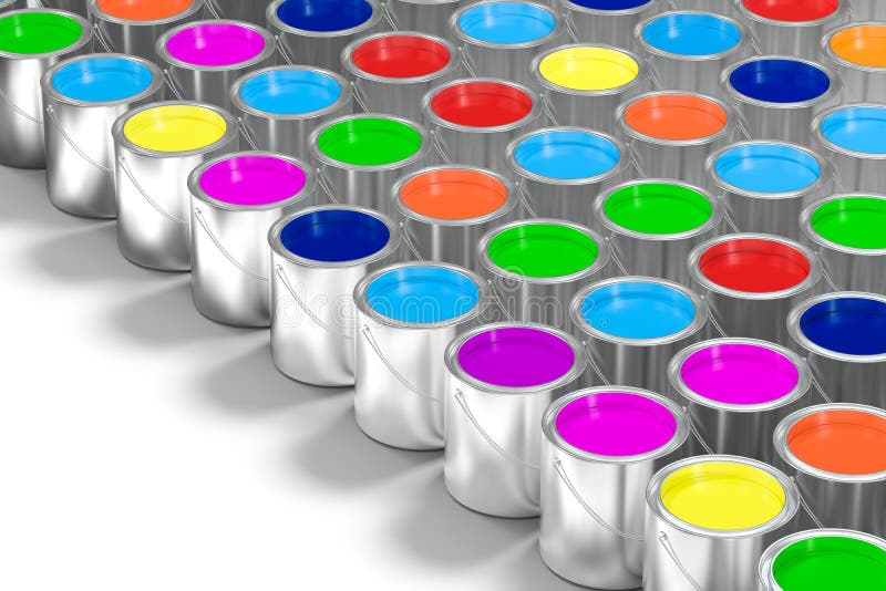 The Buckets of Colorful Paint with White Background, 3d Rendering Stock ...