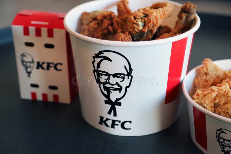 Buckets of KFC Fried Chicken on a Table Isolated. Fast Food Packaging ...