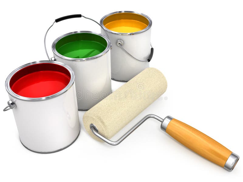 Buckets with Paint and New Roller for Painting Stock Illustration ...