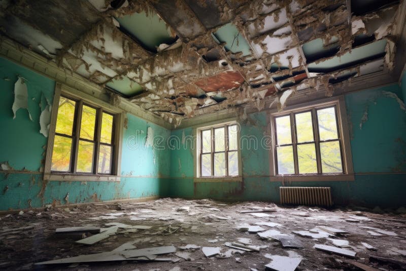 Buckled Ceiling Tiles Caused by Water Intrusion Stock Photo - Image of ...