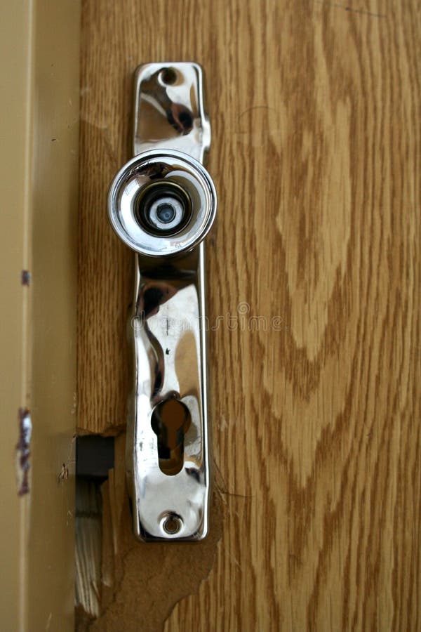 Buckled Door and Damaged Door Handle Stock Photo - Image of threat ...