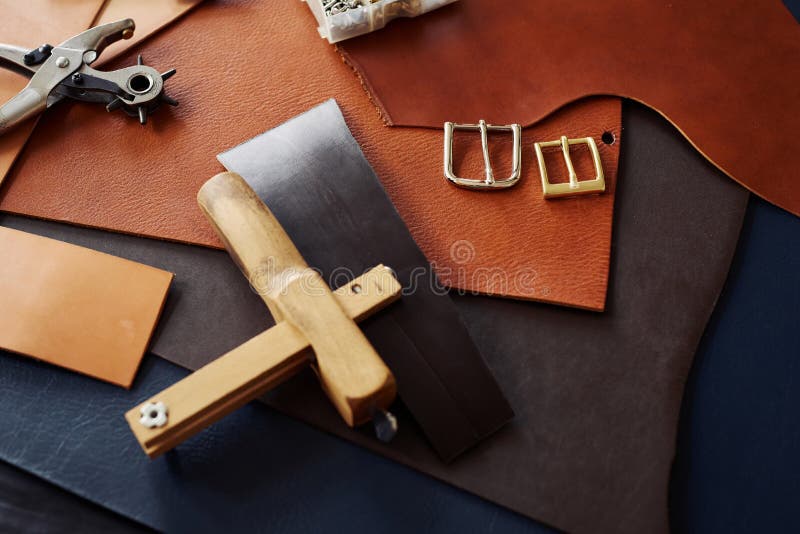 Buckles and Tools in Leatherworking Shop Stock Image - Image of tanner ...