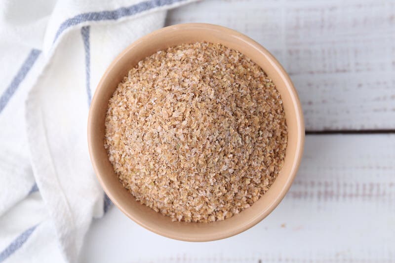 Buckwheat Bran in Bowl on White Wooden Table, Top View Stock Image ...