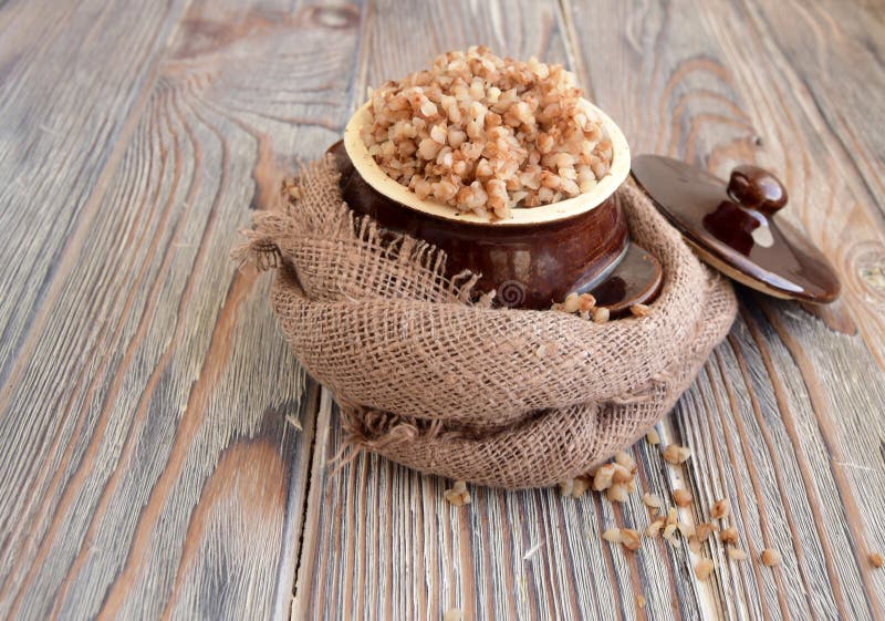 Buckwheat Cereal is in a Ceramic Pot Stock Image - Image of wood, diet ...