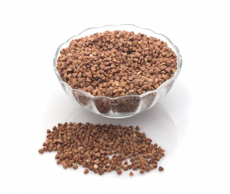 Buckwheat Grain and Transparent Saucer Isolated on White Background ...