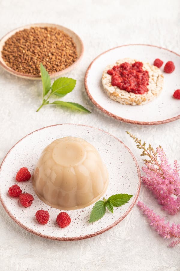 Buckwheat Milk Jelly on Gray Concrete, Side View Stock Photo - Image of ...